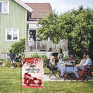 Heart Truck Garden Flags, Happy Valentine's Day Heart Tree Garden Flag 12.5 x 18 Inch Vertical Double Sized Burlap Flag for House Yard Outdoor Decor