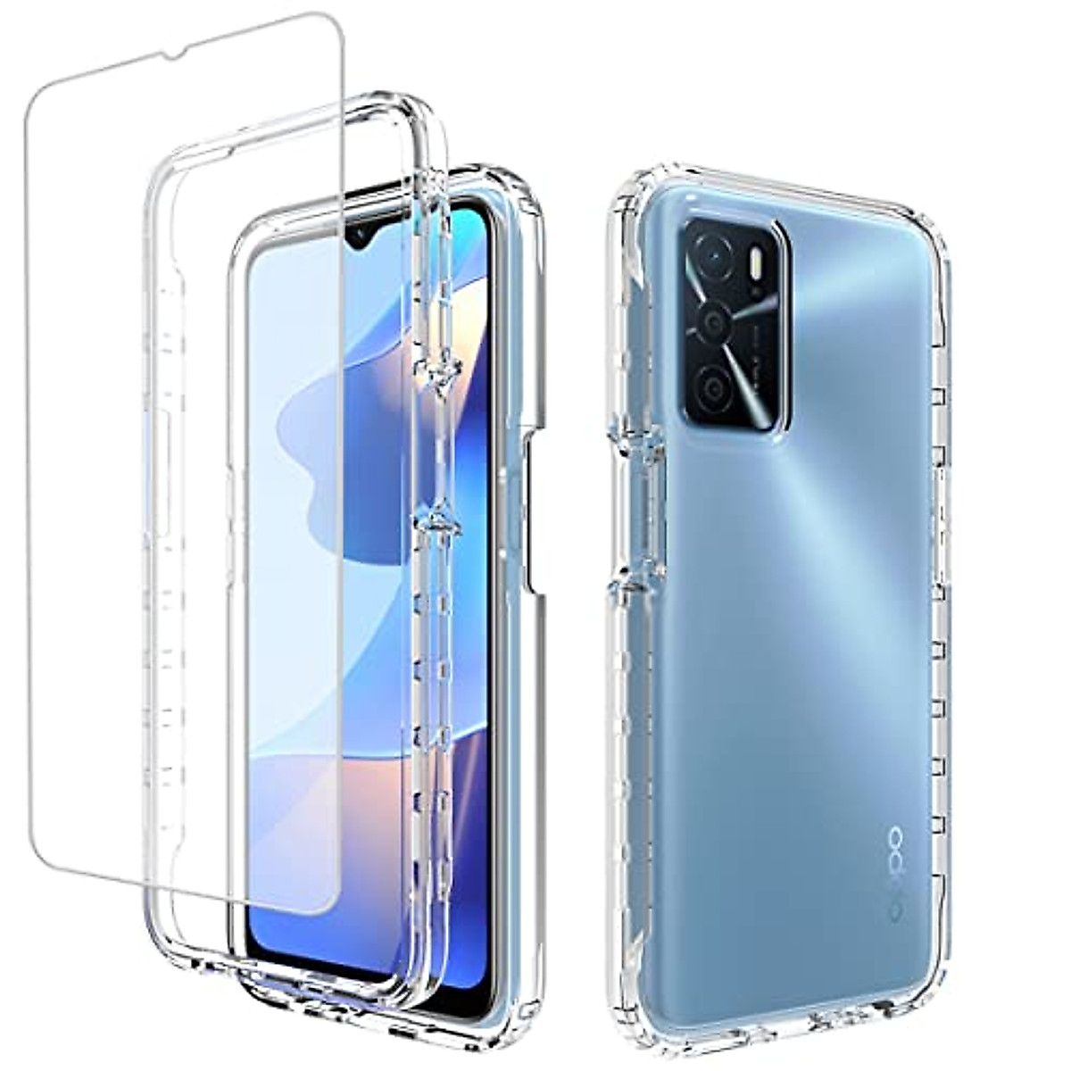 Zoeirc Case for Oppo A16/OPPO A16S/OPPO A54S CPH2273 Case with Tempered Glass Screen Protector, Soft 360 Full Body Shockproof Hybrid Bumper Crystal Clear Case Cover for Oppo A16 4G (Clear)