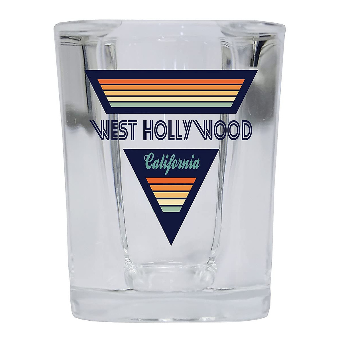 R and R Imports West Hollywood California 2 Ounce Square Base Liquor Shot Glass Retro Design
