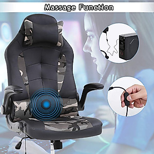 Massage Gaming Chair Ergonomic Office Chair High Back Desk Chair PU Leather Executive Chair with Lumbar Support Headrest Armrest PC Racing Computer Chair Task Rolling Swivel Chair, Camo