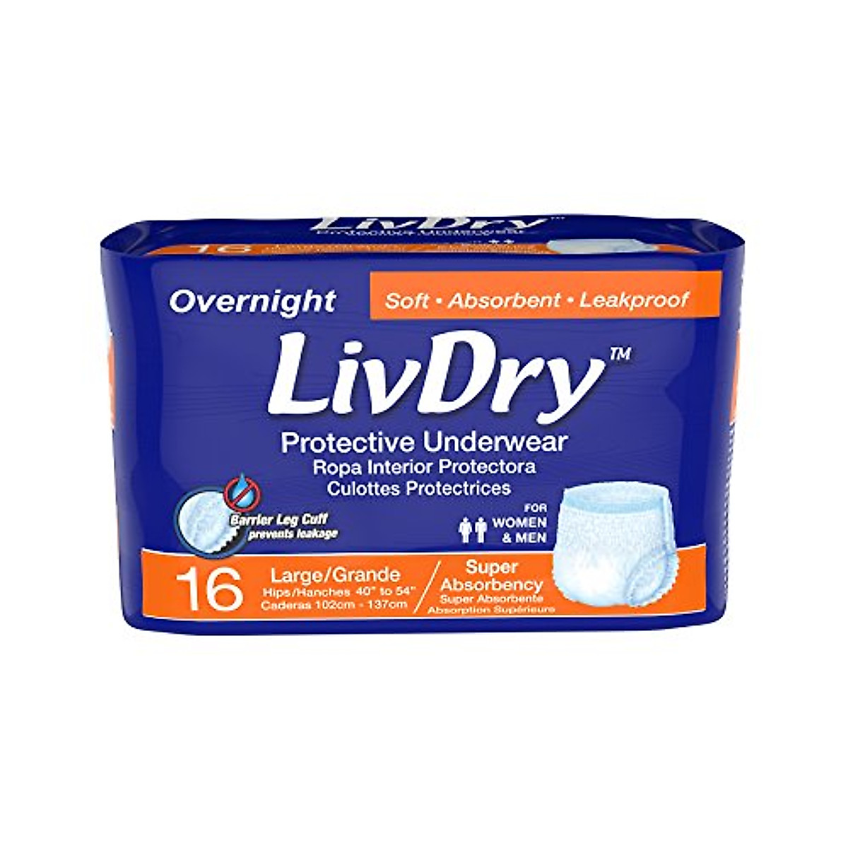 LivDry Overnight Protective Underwear Large size Count: 64