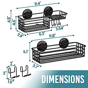 TAILI Shower Caddy Suction Cup 2 Pack with Hooks & Soap holder, Heavy Duty Shower Organizer for Bathroom, No Drilling Black Shower Shelves for Inside Shower, Black Metal Shower Holder