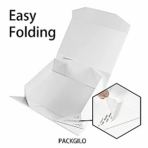 PACKGILO 1 Pcs White Extra Large Gift Box with Lid, 16.5 x 13 x 5.3 Inches, Hard Magnetic Giant Gift Boxes for Presents Clothes Robe Wedding Dress Sweater,Reusable Foldable Bridesmaid Proposal Box