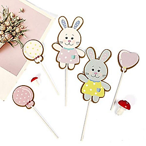 Amosfun Party Cake Decor Cartoon Rabbit Balloon Cake Toppers Lovely Double Layer Cake Toppers Creative Cake Decorative Plug Cards for Party Kids Day for Party Cake Decortion