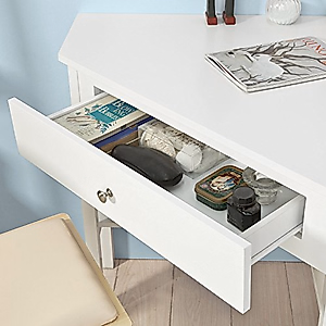 Haotian FWT31-W, White Corner Desk, Triangle Computer Desk with Drawer and Shelf, Home Office Desk, Computer Workstation