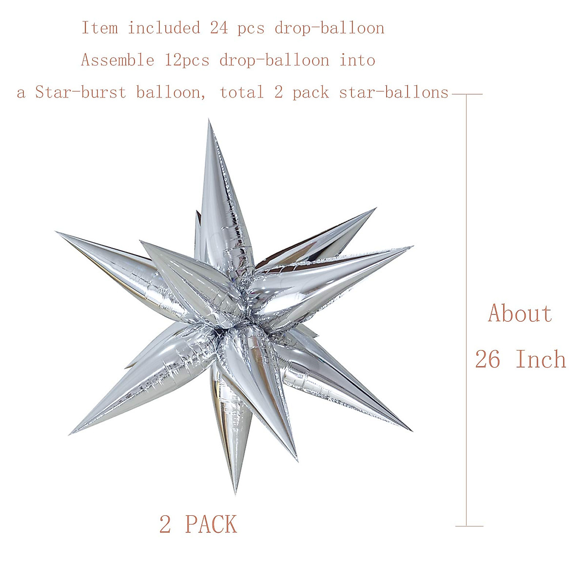 Tellpet Star Balloons Foil Balloon for Birthday Bachelorette Engagement Wedding Party, 2pcs Large Silver Balloon