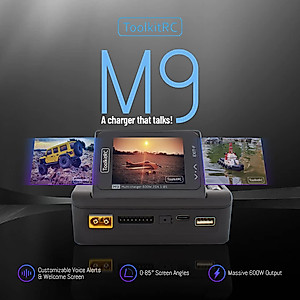 ToolkitRC M9 600W USB-C USB-A Fast Charing DC Smart Charger Adjustable Screen Angle with Audio Function for 1-8S Lipo LiHv Life Battery