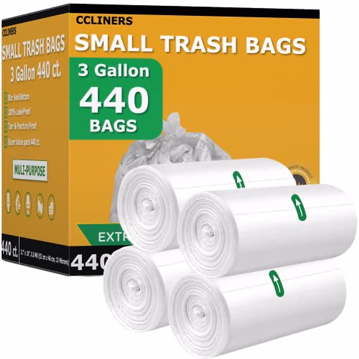 Small Trash Bags 3 Gallon Garbage Bags (440 Count) Bathroom Garbage Bags Clear Plastic Wastebasket Trash Can Liners Fits 2 Gallon 4 Gallon for Home and Office Bins (440 Bags)