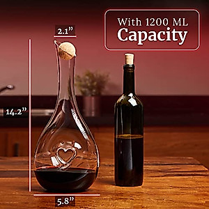 Finest Amore Wine Decanter - 1200ml Heart Shaped Red Wine Carafe with Stopper - Hand Blown Lead-free Crystal Glass, Wine Gift, Wine Accessories