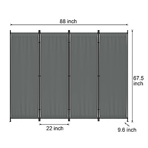 Morngardo Room Divider Folding Privacy Screens 4 Panel Partitions 88" Dividers Portable Separating for Home Office Bedroom Dorm Decor (Grey)