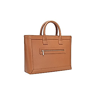 Daisy Rose Tote Shoulder Bag with Front Zipper - PU Vegan Leather - BROWN