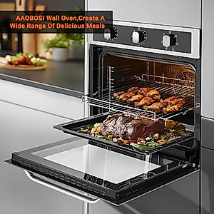 AAOBOSI Wall Oven, 24 Inch Single Wall Oven, 2.5 Cu. Ft. Built-in Convection Electric Oven, Mechanical Knob Control Timer, Alarm Clock, Stainless Steel Drop Down Door