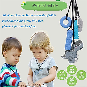 Chew Necklaces for Sensory Boys, Chewy Necklace Sensory Kids with ADHD, SPD, Teething, Biting Needs, Silicone Chew Toys for Autism Kids Reduce Fidget, Toddler Adult Chew Necklace 5 Pack (Grey)