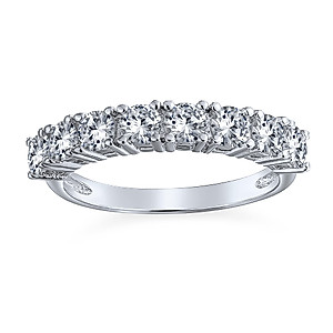 Bling Jewelry Simple Thin Round Cubic Zirconia AAA CZ Stackable Eternity Anniversary Wedding Band Ring For Women .925 Sterling Silver