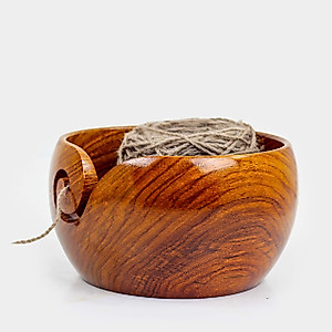 Nagina International Premium Rosewood Crafted Wooden Portable Yarn Bowl | Knitting Bowls | Crochet Holder (7 x 7 x 4 Inches)