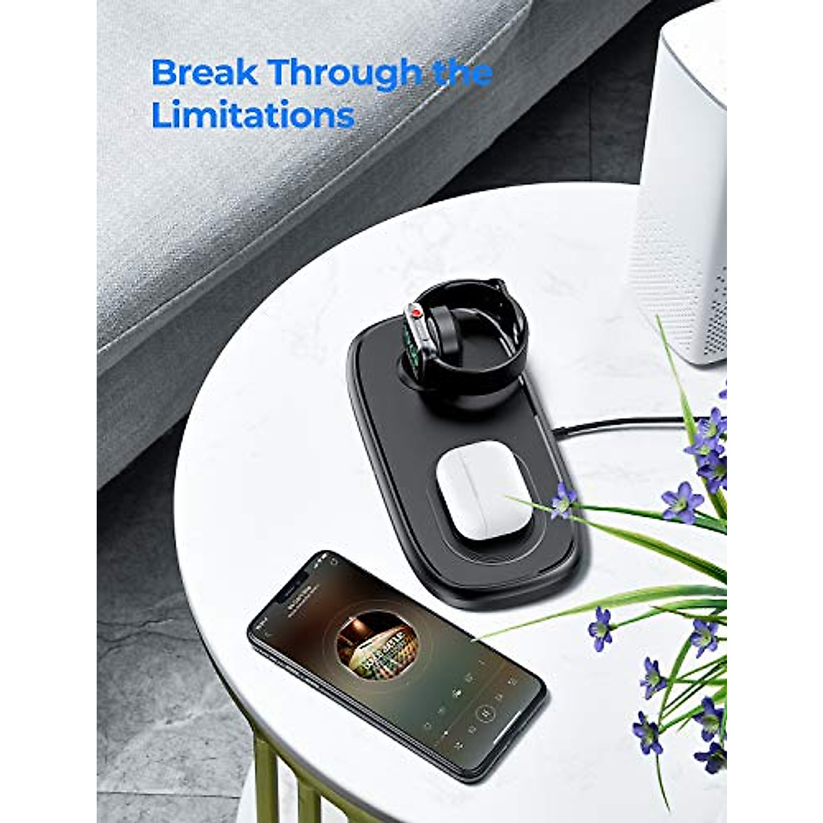 GINRGERS Wireless Charger,2 in 1 Charging Dock with iWatch Stand,iPhone Charger Compatible iphone13/12/11/X/XS Pro Max/ 8, 7/6/SE/5/4/3/2, Galaxy S21/S20/S10/S9/S8, Google, etc, Black