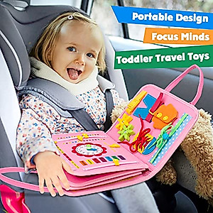 HONGDDY Busy Board Montessori Toys for Toddler, Sensory Board Toy for Learning Fine Motor Skills Quiet Book Travel Toys Educational Plane Travel Activity for Girls & Boys Gifts