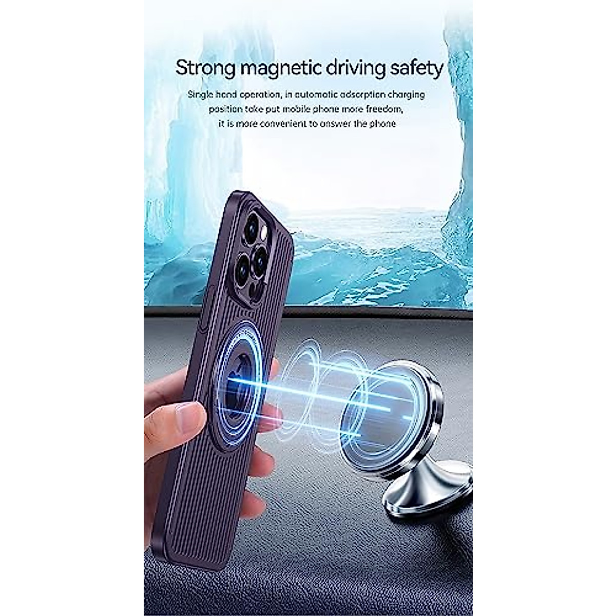 Yesunktt for iPhone 14 Pro Max for MagSafe Magnetic Car Ring Trolley Invisible Holder Phone Case, Logo Window Strip Mesh Air Cooling Phone Case,Black