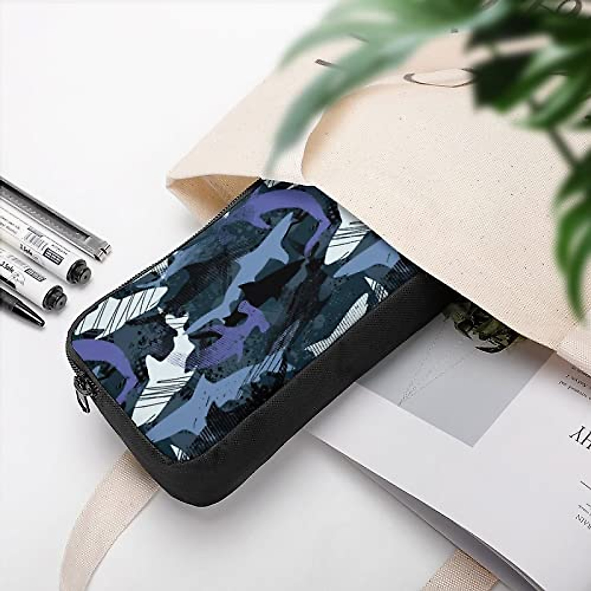 Sea Camouflage Sharks Pencil Case Stationery Pen Pouch Portable Makeup Storage Bag Organizer Gift