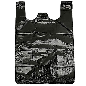 YYaaloa 100 pcs Small Black Trash Bags with Handles 14x22 Super Thick plastic Rubbish Bags,T-shirt bags,Wastebasket Bags for Office, Picnic,Kitchen, Bulk Bags (Black 100 pack)