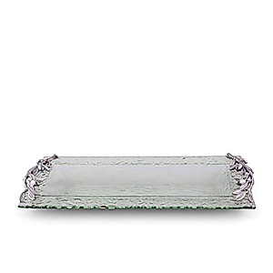 Arthur Court Glass Oblong Cheese Serving Tray with Meta Olive Handles Branch 17.5 inch x 7 inch