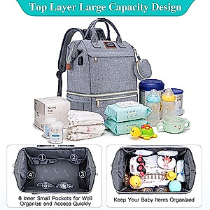 Breast Pump Backpack with Pacifier Case, Cooler & Moistureproof Diaper Bag Backpack Tote Bag with USB Charging Port & Headphone, Double Layer Stroller Straps Multipurpose Backpack for Working Mothers