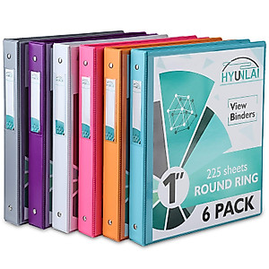 1 Inch 3 Ring Binder, HYUNLAI 1'' Round-Ring View Presentation View Binders, Holds Up to 8.5"11" Paper,Customizable Clear Cover,for Home,Office,and School Supply,6 Pack