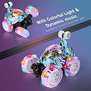 TERRAMUS Remote Control Car, 360°Rolling Kids Remote Control Car with Colorful Lights, Rechargeable Remote Control Car for Boys and Girls, Ideal Gift for 3 4 5 6 7 8+ Years Old
