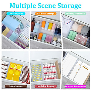 Drawer Dividers, 4 Pack Adjustable Drawer Organizers 3.2" High Expandable from 11.3-20" Clear Expandable Dresser Organizer for Clothes Kitchen Utensils Cutlery Drawer Organizers Set