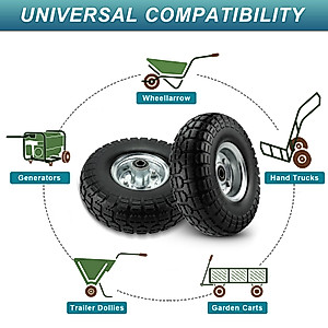 Cenipar 4.10/3.50-4 Tire Wheels 10" Heavy Duty Solid Flat-Free Replacement Tire with 5/8" Axle Borehole, 2.1" Offset Hub for Wagon Wheelbarrow Garden Cart Lawnmower and Trolleys, 2-Pack