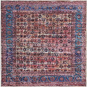 Rugs.com Maahru Collection Washable Rug – 8 Ft Square Pink Low-Pile Rug Perfect for Living Rooms, Kitchens, Entryways