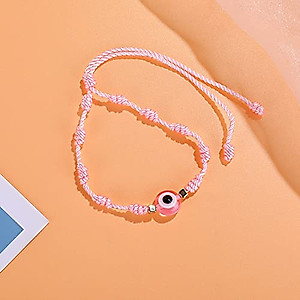 3 Pcs Colorful Evil Eyes Bracelet Amulet Protection Bracelet Braided Rope Bracelet Handmade Lucky Protection Bracelets Adjustable Red String Hamsa Charm Bracelet Wish Friendship Jewelry for Women Mens-Pink