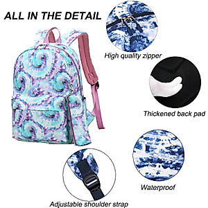 ZHIERNA School Backpack 3PCs Set With Lunch Bag, Tie Dye Bookbags with Pen Case For Teen Girls Kindergarten Elementary(Green)