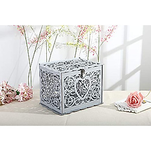 Mimacoo Wedding Money Box Holder with Sign, Large Rustic Wood Wooden DIY Envelop Gift Card Shadow Boxes with Lock Slot for Reception Anniversary (Silver)