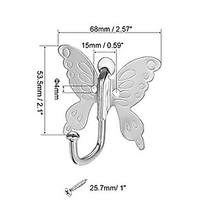 uxcell 10Pcs Wall Mounted Hook Robe Hooks Butterfly Style Single Clothes Hanger, Zinc Alloy, Silver