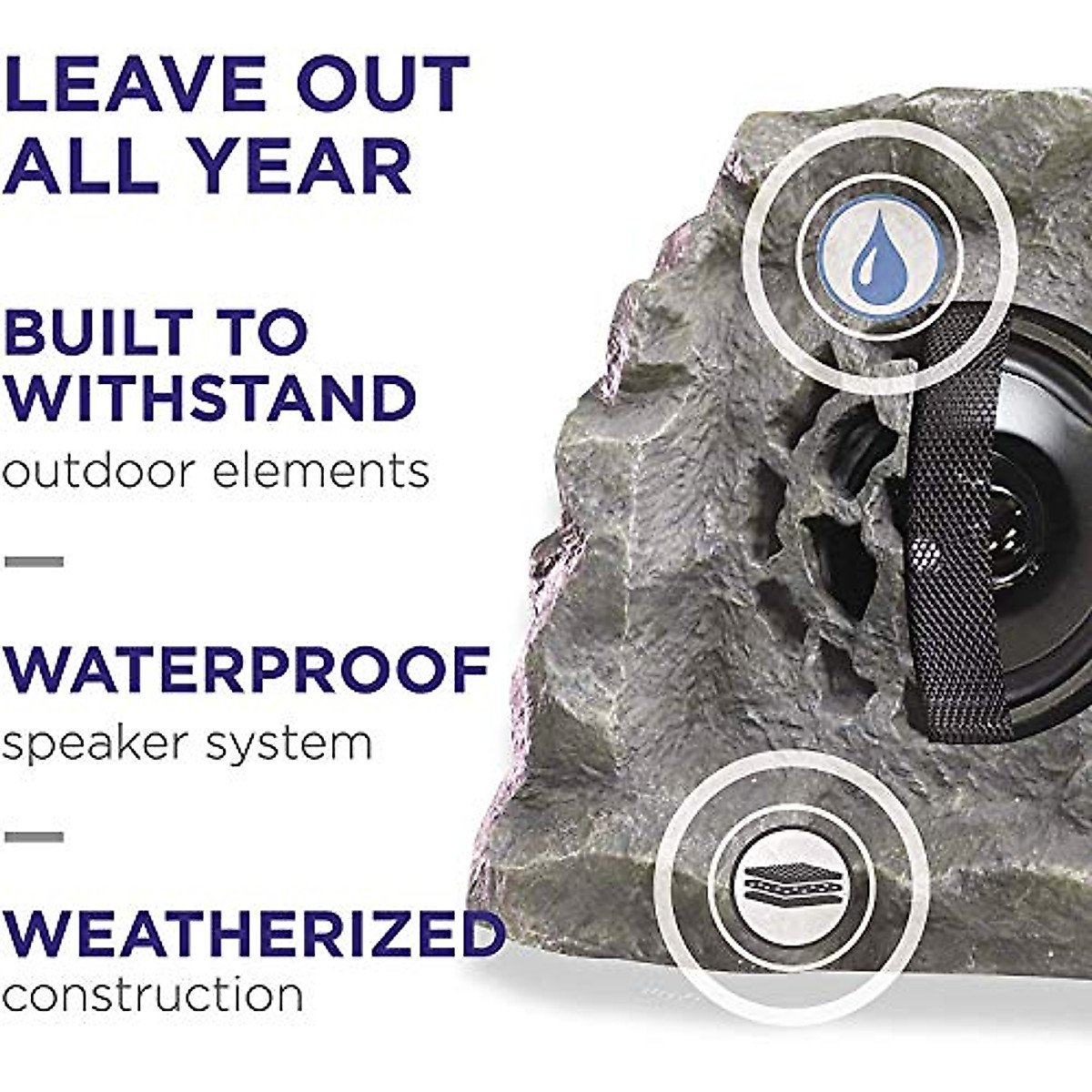 Alpine Corporation - Waterproof Bluetooth Solar-Powered Outdoor Wireless Rock Speaker – 50 Foot Range - Weatherproof, High-Fidelity Sound, Energy Efficient Solar Charging, Portable Audio System (Gray)