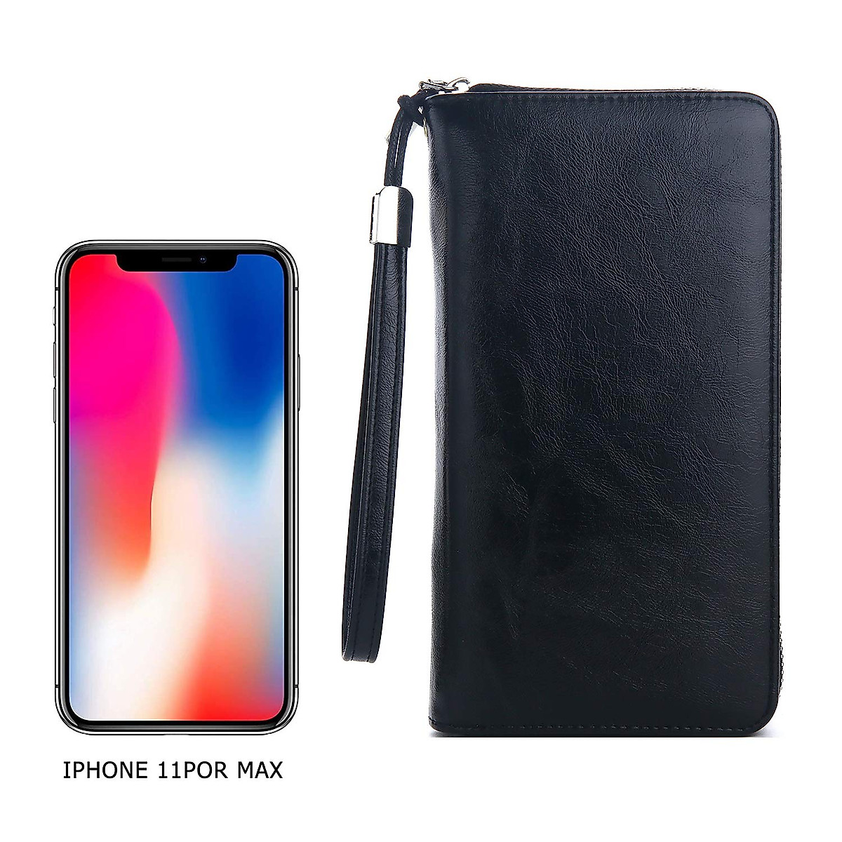 Buvelife Credit Card Wallet Leather RFID Wallet for Women, Huge Storage Capacity Purse Wristlet (Black-Updated)