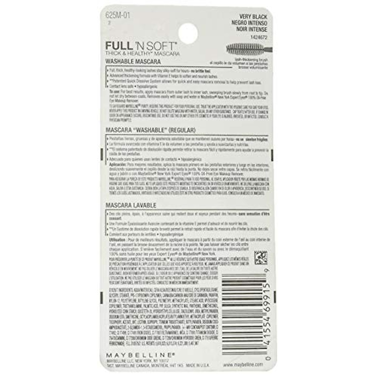 Maybelline New York Full 'N Soft Washable Mascara, Very Black, 1 Count