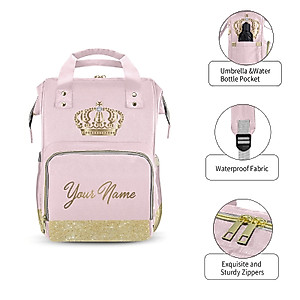 FELIZSTORE Personalized Diaper Bag Backpack - Baby Girl Diaper Bag Backpack for Dad Boy Men with Name - Princess Gold Crown Diamond
