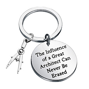 FEELMEM Architecture Keychain Architect Gift Architectural Engineer Appreciation Keychain The Influence of A Great Architect Can Never Be Erased Jewelry for Architect Engineers (silver)