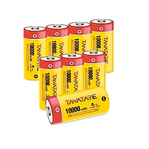 Tanatare 8 Count Rechargeable D Batteries 1.2V High Capacity 10000mAh NiMH D Size Rechargeable Batteries Low Self Discharge for Flashlights,Radios,Clocks,Toys