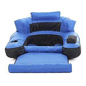 Swimline Inflatable Durable Fabric Swimming Pool Floating Lounger Chair with Armrest, Backrest, and Built-in Cupholder for Adults and Kids, Blue