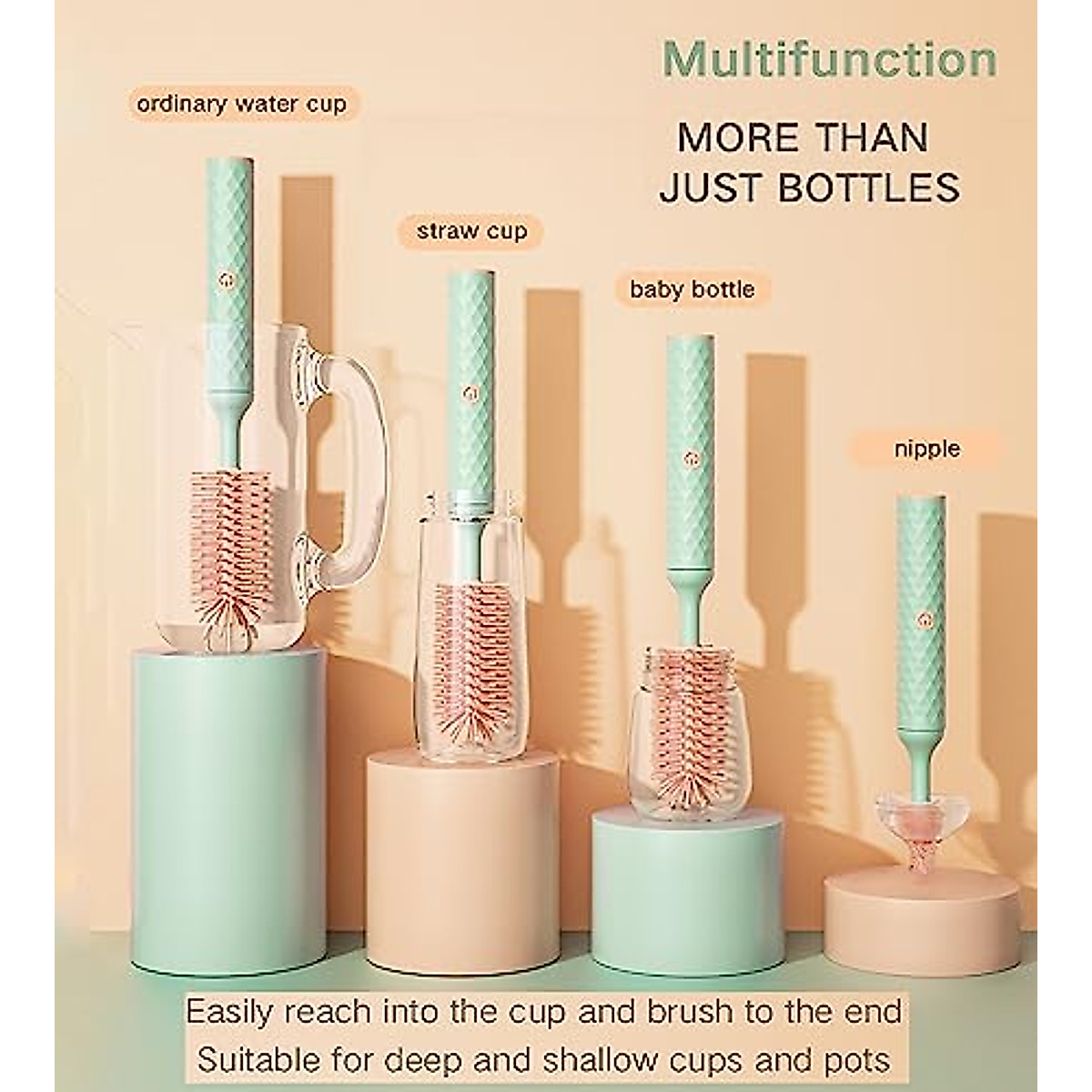 Bottle Spark Bottle Cleaner, Electric Silicone Bottle Brush Set, Bottle Cleaning Brush for Bottles, Baby Bottles, Sports Bottle, Vase, Glassware, Smaller Diameter Bottle Openings (Green)