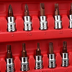 JTSQ US 46X Metric Socket Set 1/4" Wrench Torx Ratchet Driver Screwdriver Bit Tool Tool box Tool set Tool kit Multi tool Tool organizer Tool box organizer Hand tools Tool storage Home improvemen