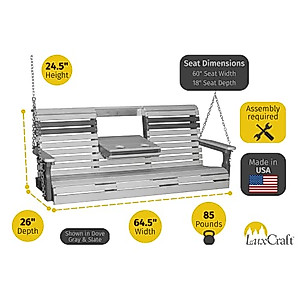 LuxCraft Rollback 5ft Recycled Plastic Plain Porch Swing with Flip Down Center Console
