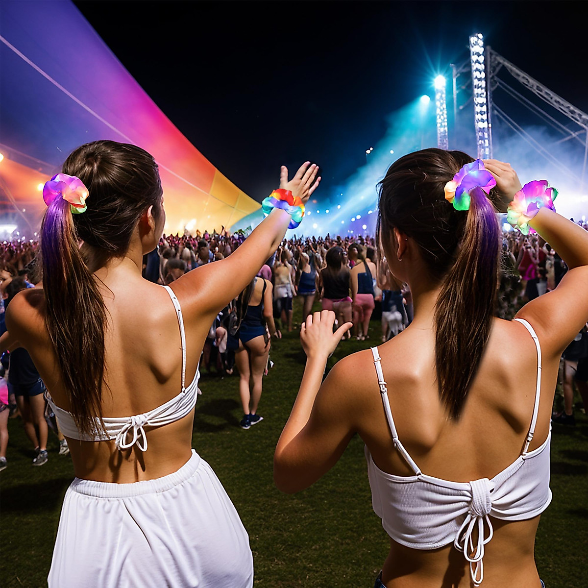 9 Pcs LED Light Hair Scrunchies Satin Elastic Bands Ties Ropes - 3 Colors Light Modes, Soft Cute Silk Scrunchy Hair Accessories for Women Girls Halloween Christmas Glow in The Dark Party Supplies