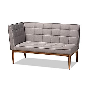 Baxton Studio Sanford Mid-Century Modern Grey Fabric Upholstered and Walnut Brown Finished Wood 2-Piece Dining Nook Banquette Set