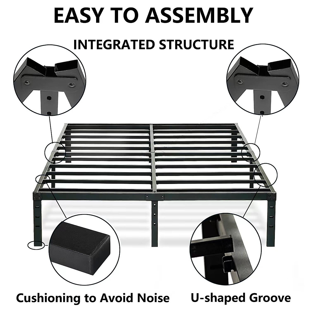 QUALEONA King-Bed-Frame, Metal Platform King Size Bed Frame, No Box Spring Needed, Heavy Duty Steel Slat Support, Noise Free, Easy Quick Assembly, 14 Inch, Black
