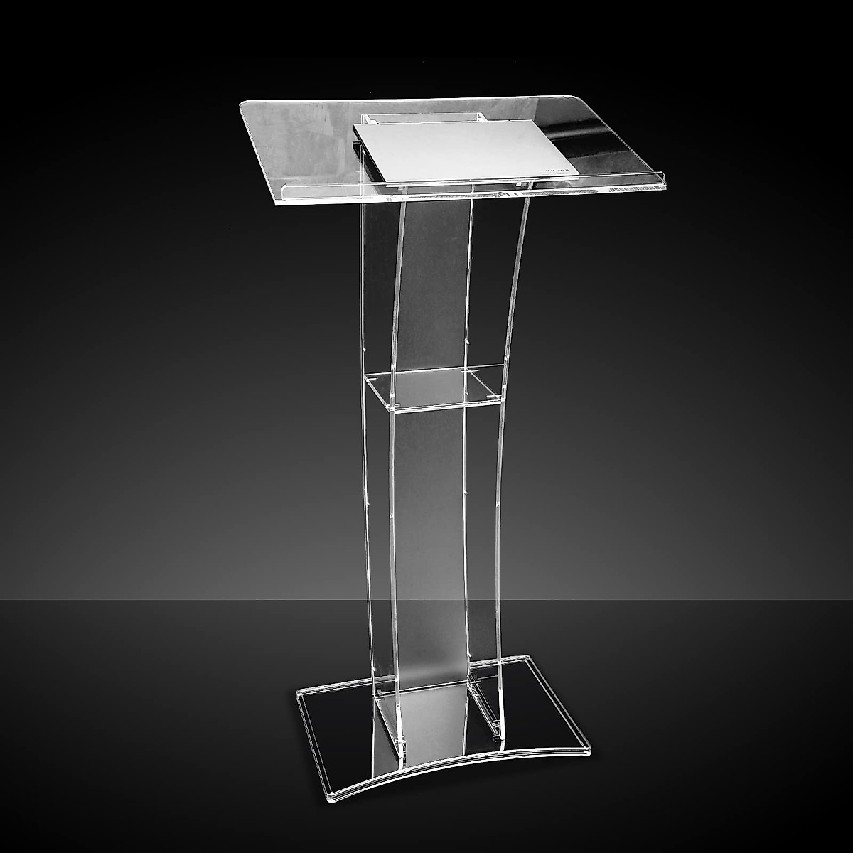 YIYIBYUS Mobile Detachable Acrylic Transparent Curved Podium for Speeches, Opening Ceremonies, Celebrations and Other Occasions,Countertop Size 60x40cm,Easy Assembly Required (Arc)