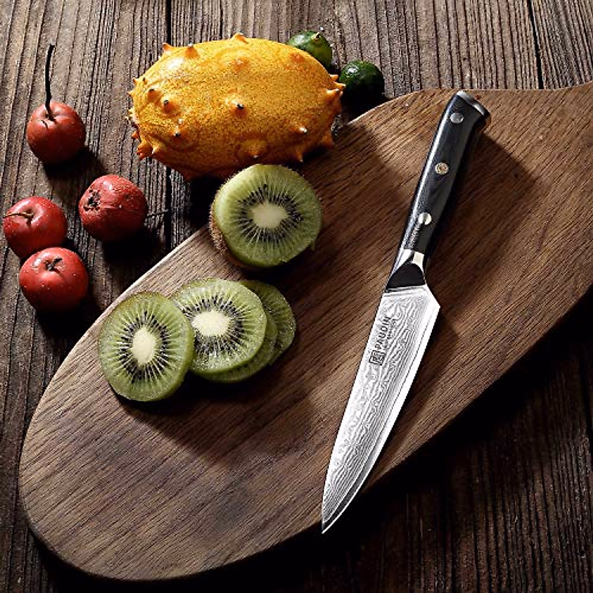 PAUDIN Utility Knife, 5'' Paring Knife, Damascus Kitchen Knife, 67-Layer Forged Blade Ultra Sharp Edge, Stainless Steel Knife, Full Tang G10 Handle with Triple Rivets, for Cutting Fruit and Vegetables